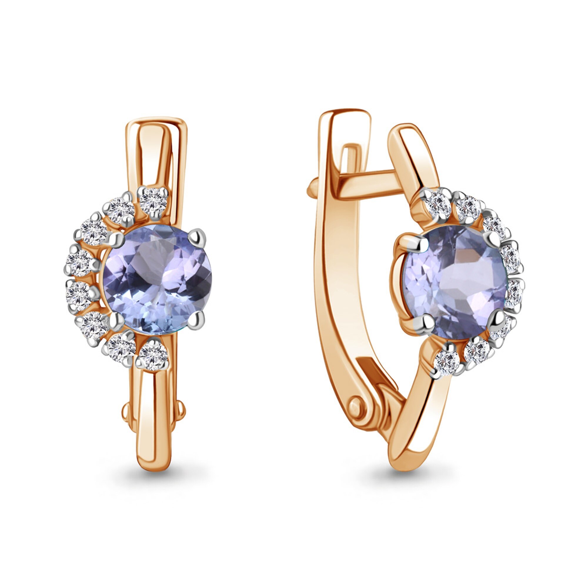 Серьги, красное золото, 585 проба, бриллиант, танзанит