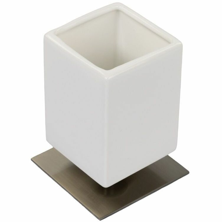 Стакан на ножке настольный керамический Stil Haus Urania, цвет никель сатин - белая керамика 617(36-BI)