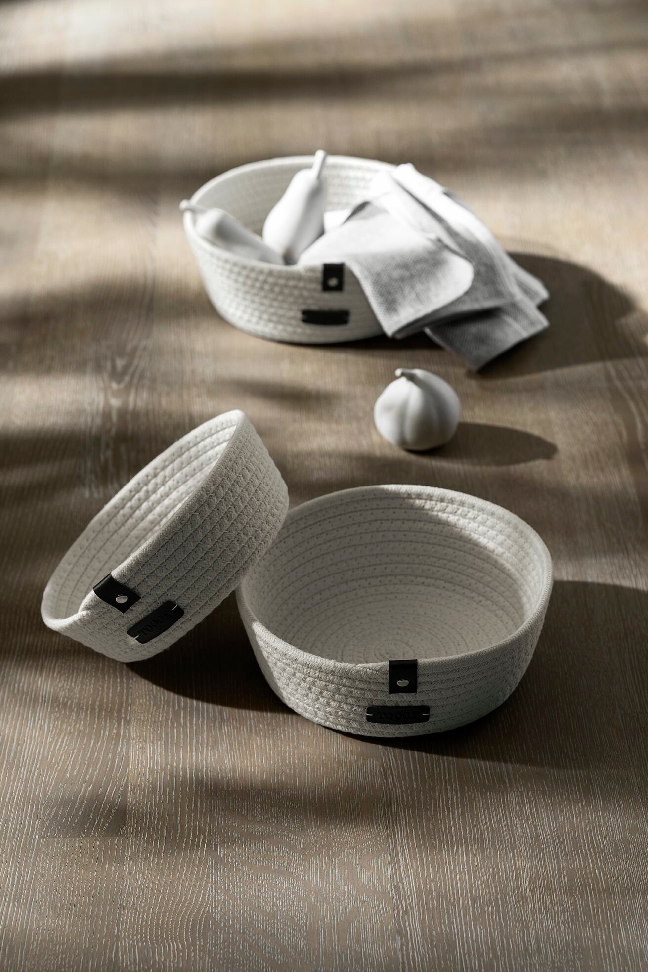 Togas Корзины для хранения набор "Илэйн" плетеные, хлопок, молочный цвет, 3шт