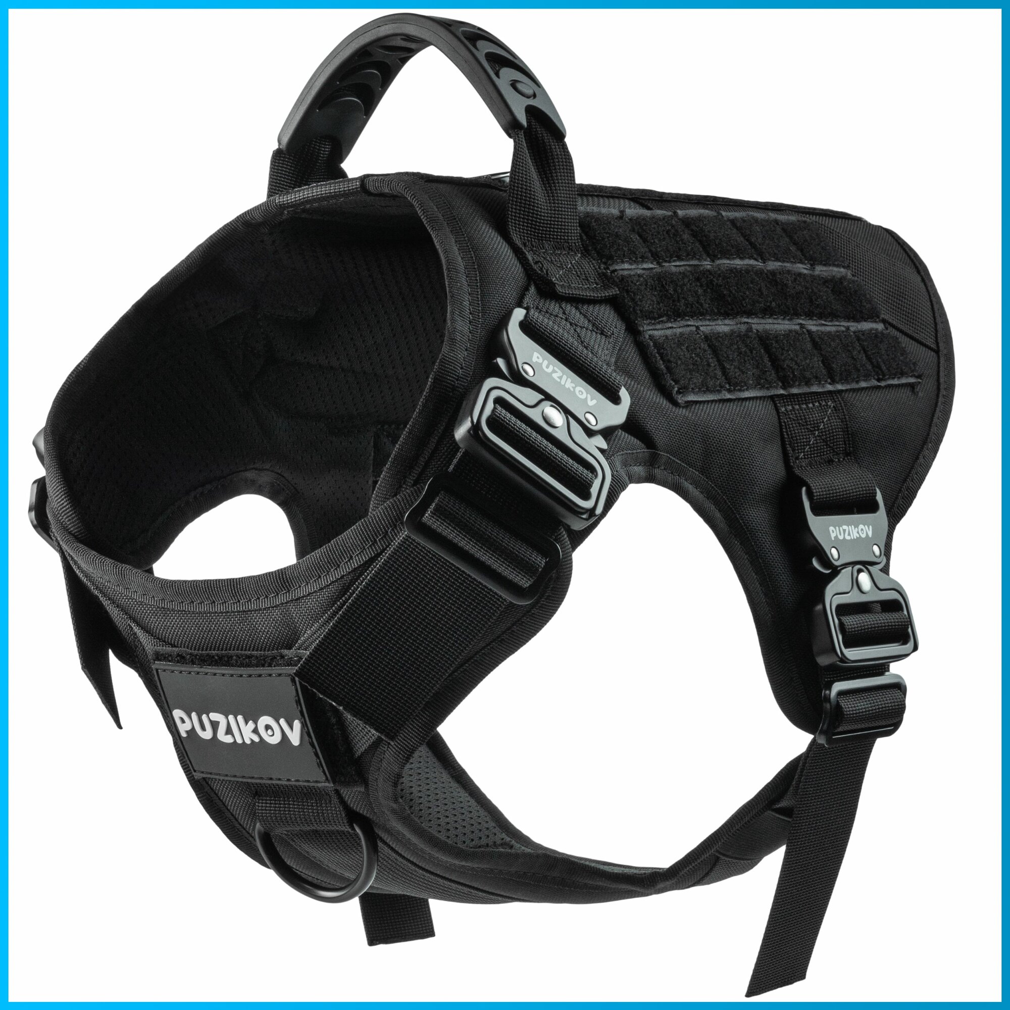 Шлейка для собак тактическая усиленная с фиксаторами из металла для средних и крупных пород, размер XL, черный PUZIKOV / пузиков