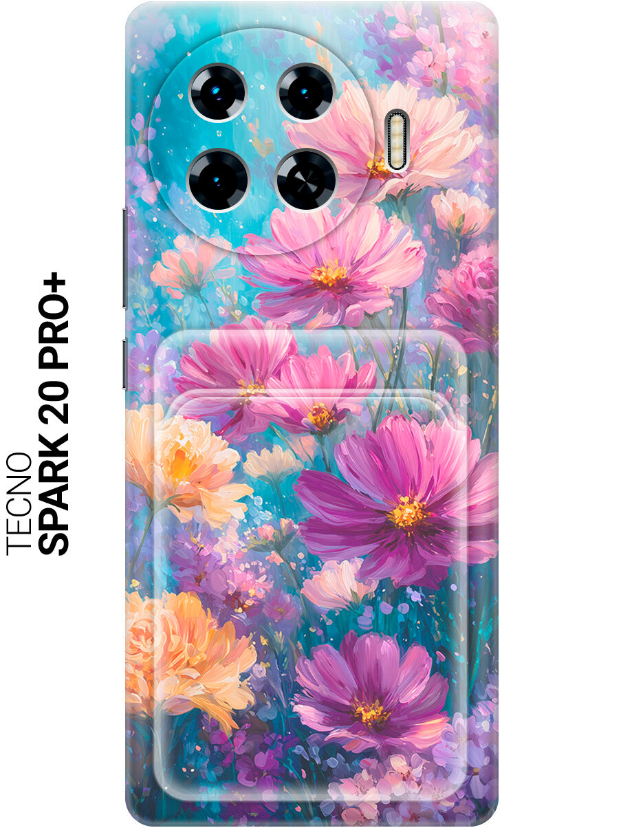 Силиконовый чехол на Tecno Spark 20 Pro+ с принтом "Палитра полевых цветов" с карманом для карты