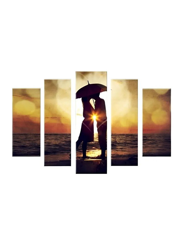 Модульная картина modul007 на стену для интерьера из 5 модулей "Под зонтом" 140х80 см декор комнаты на подрамнике