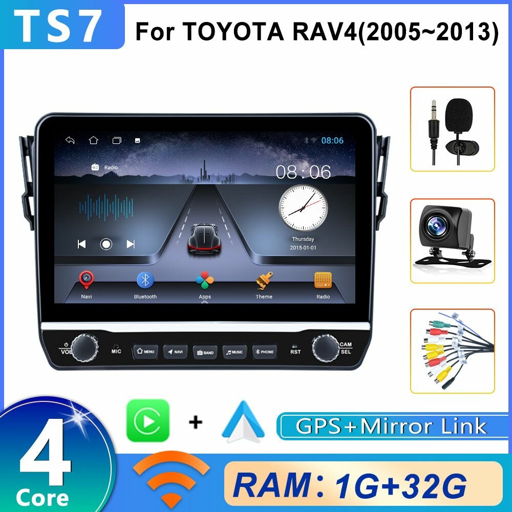Автомагнитола для Тойота РАВ4 / Toyota RAV4 2006-2012 10.1 дюйма Android Carplay WiFi Bluetooth