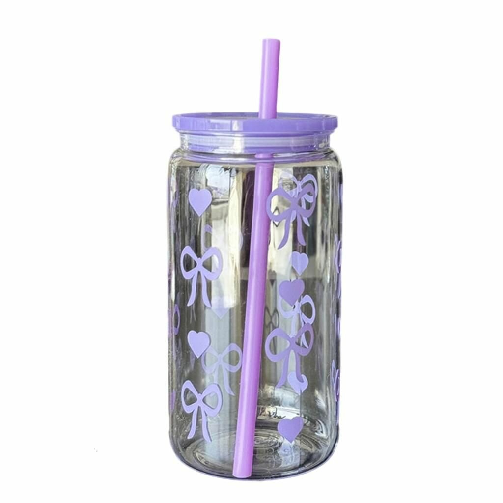 16oz Многоразовая бутылка для воды, прозрачный стакан для молока и кофе, Фиолетовый