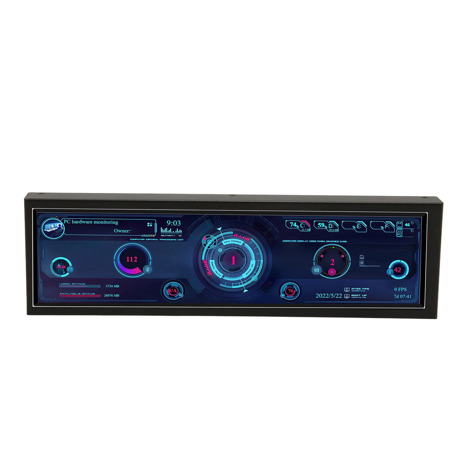 Монитор температуры компьютера 8,8-дюймовый ЖК-дисплей USB C Ландшафтный или портретный редактор тем Монитор данных процессора ПК для настольного корпуса без сенсорного управления