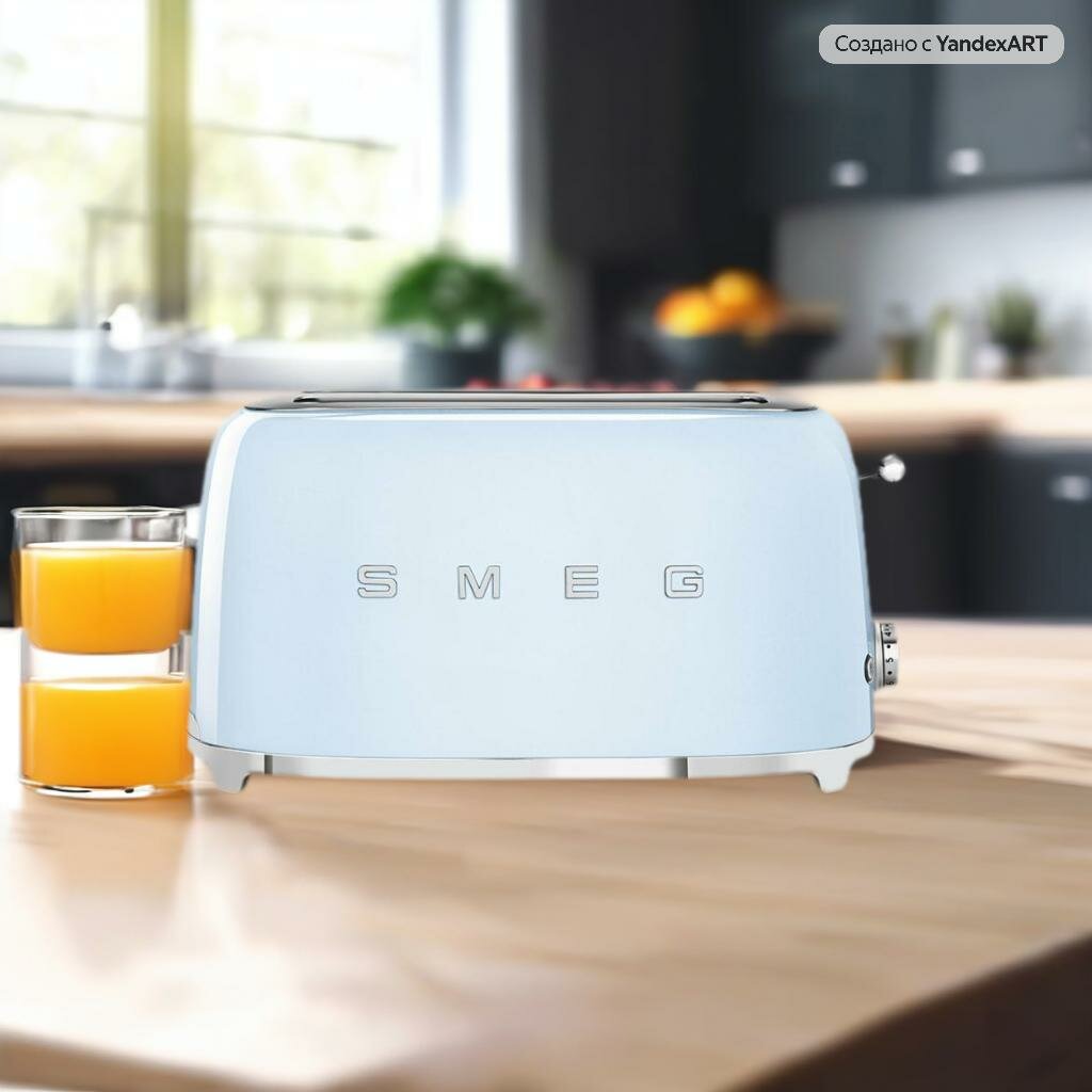 Тостер Smeg TSF02PBEU пастельный голубой, стиль 50-х г. г, 4 ломтика, корпус из нержавеющей стали, 6 уровней поджаривания