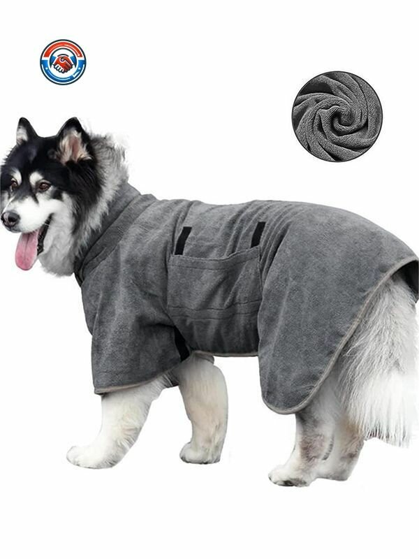 Полотенце халат для собак быстро впитывает влагу и сохраняет тепло после купания, застежка липучка, многоразовое, подходит для больших и средних пород