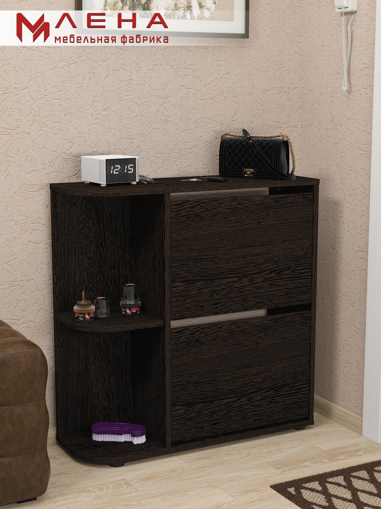 Тумба №28, Обувница с полками узкая, закрытая, Мебельная фабрика лена