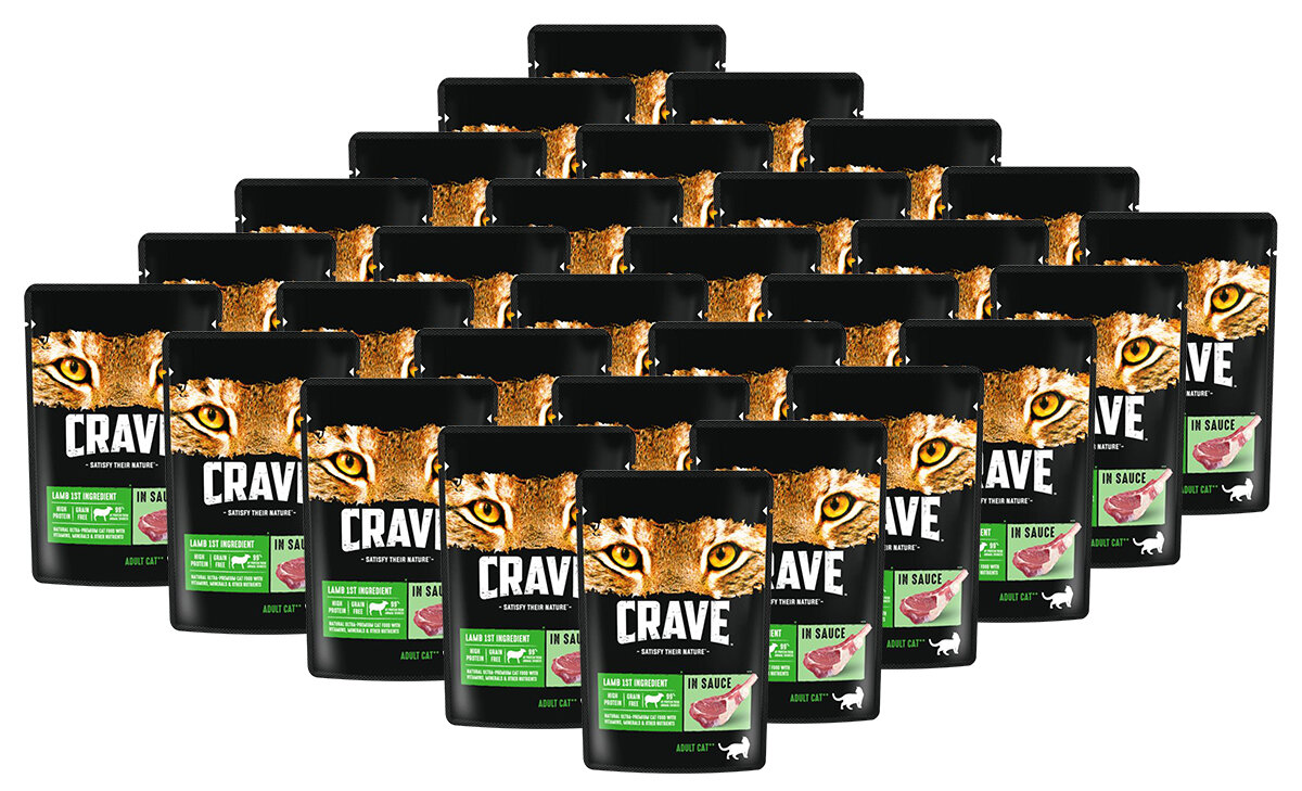 Корм влажный Crave для взрослых кошек, ягненок в соусе, 70 г х 30 шт