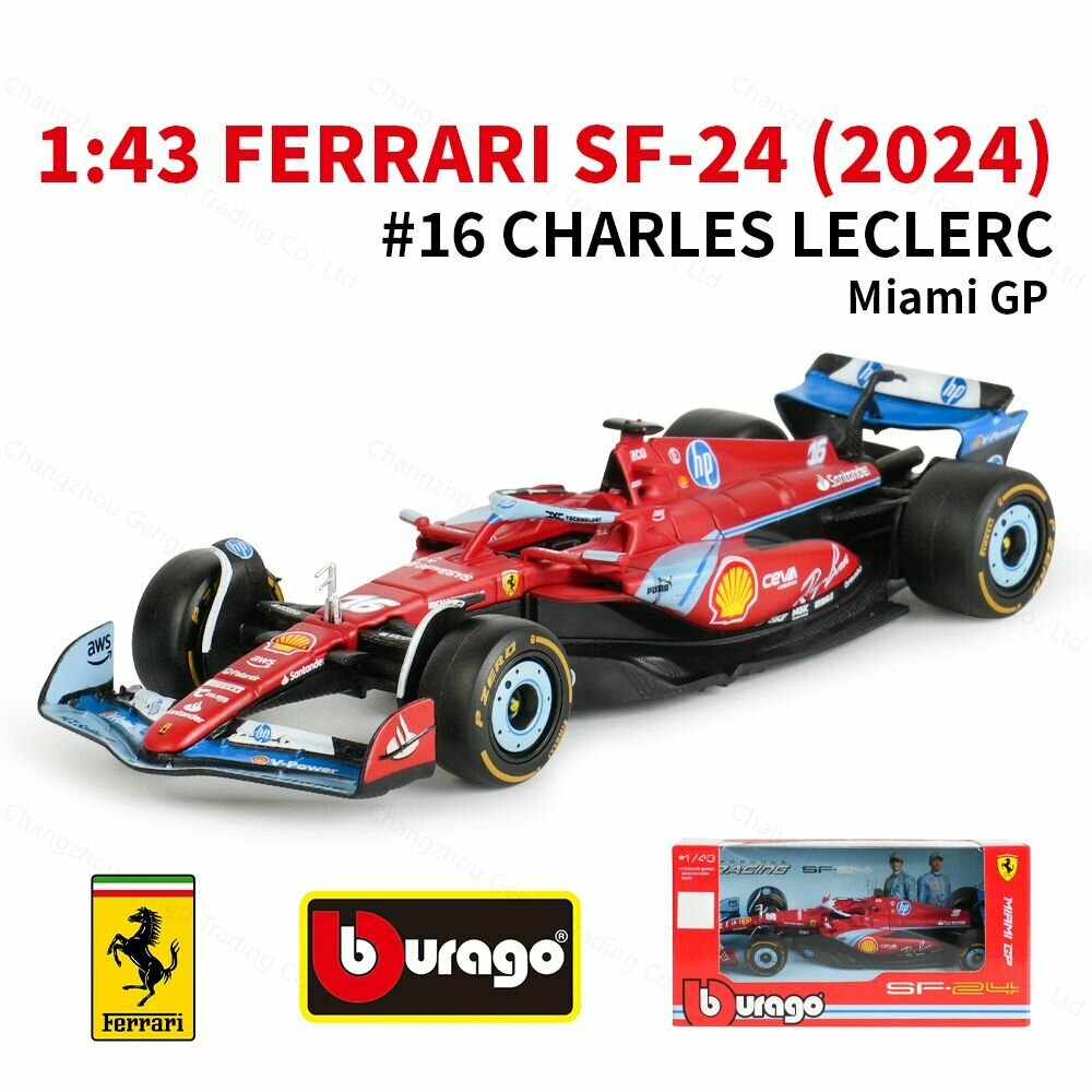 Bburago 1:43 Ferrari 2024 SF-24 Майами Формульный болид Формулы-1, Литые под давлением автомобили, коллекционная модель гоночных игрушек