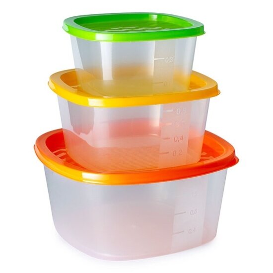 Набор квадратных контейнеров с крышками Fackelmann 76050 (0,9л ,1,55л ,2,65л) 3 штуки