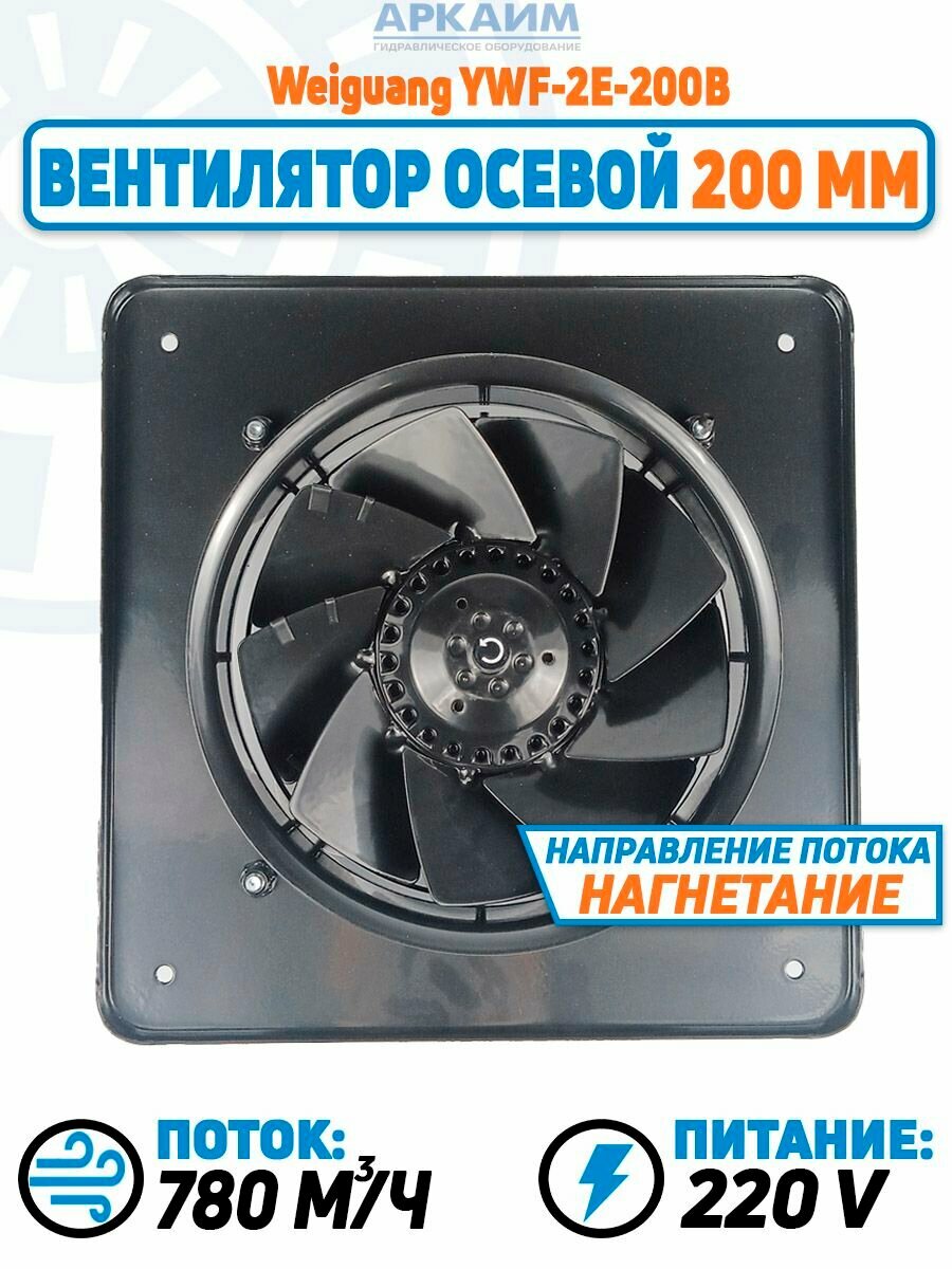 Вентилятор осевой 200 мм, YWF2E-200B-92/15-B, 220V. Поток: нагнетание, настенная панель