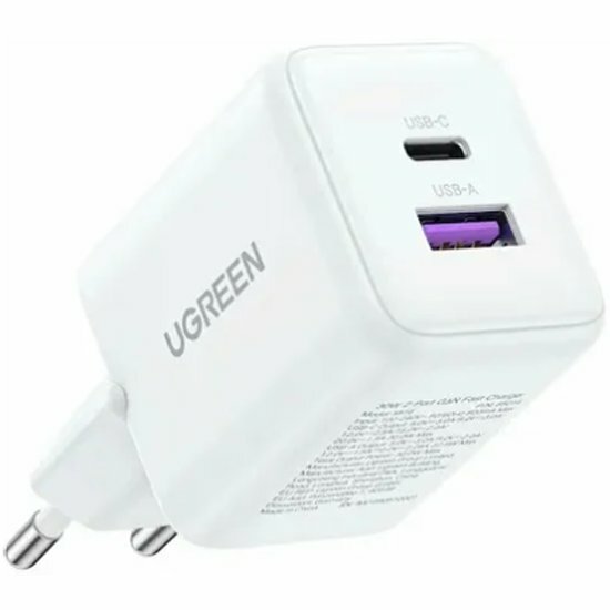 Сетевое зарядное устройство Ugreen X516, 30Вт, 2-Port USB-C и USB-A, быстрая зарядка GaN, белый(65015)