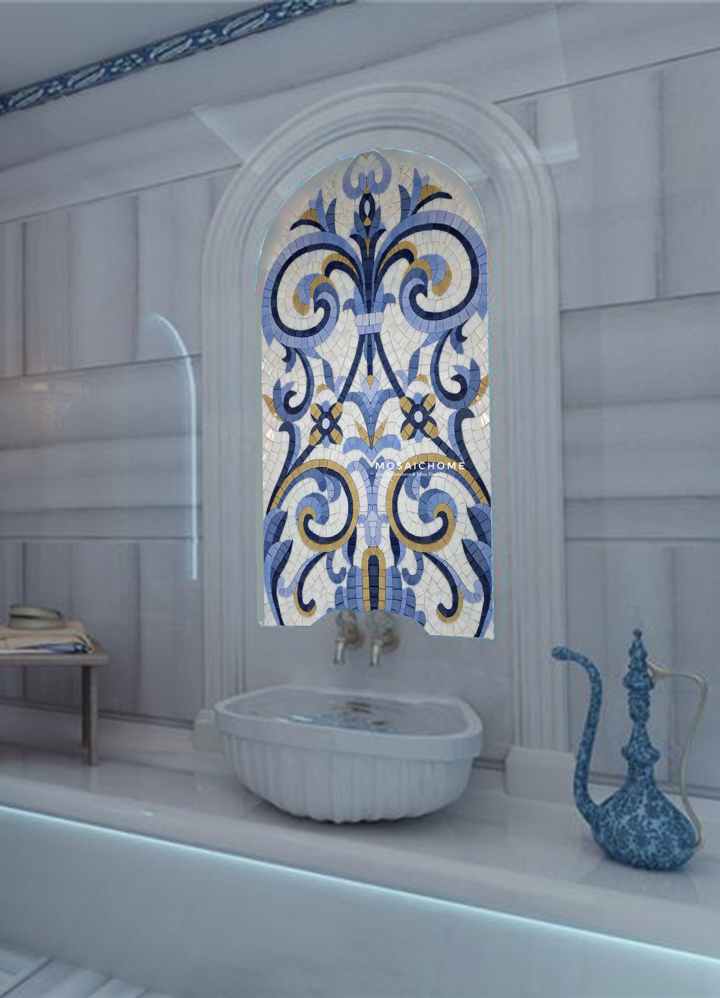 Панно из мозаики MosaicHome "Орнамент классический" 60см х 40см для хамама. Художественное, мозаичное панно, ручная работа