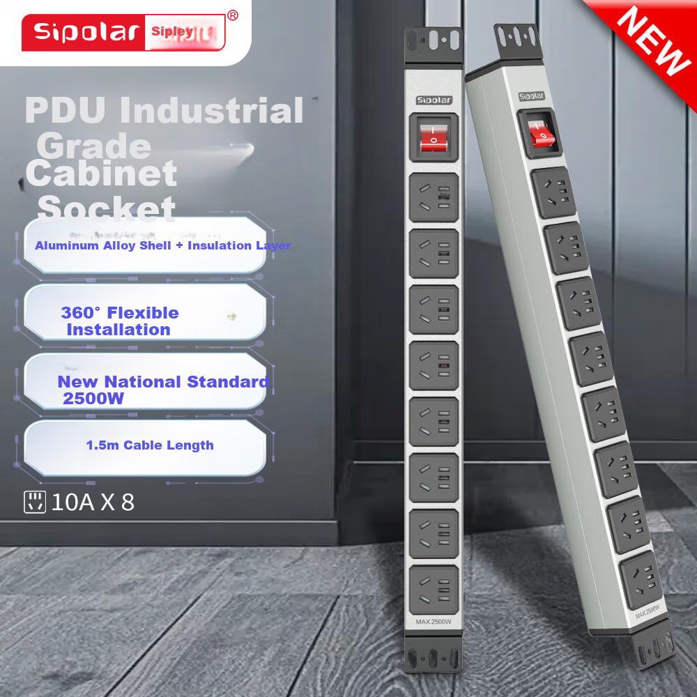 SIPOLAR PDU Power Strip Surge Protector 8 Outlets Overload Protection Socket Strip for Desktop Gaming Cabinet