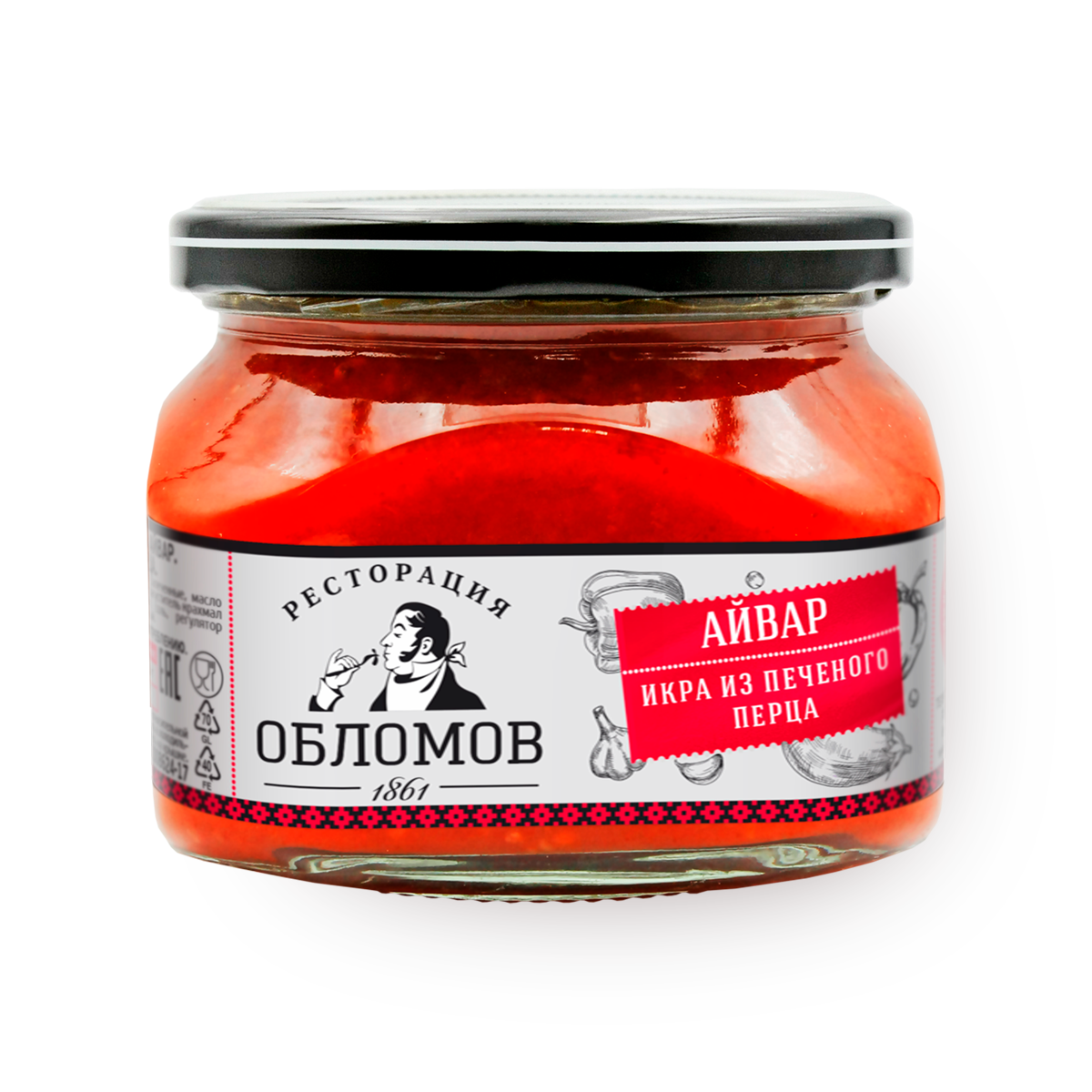 Икра из печёного перца Ресторация Обломов Айвар, стеклянная банка, 1 шт.