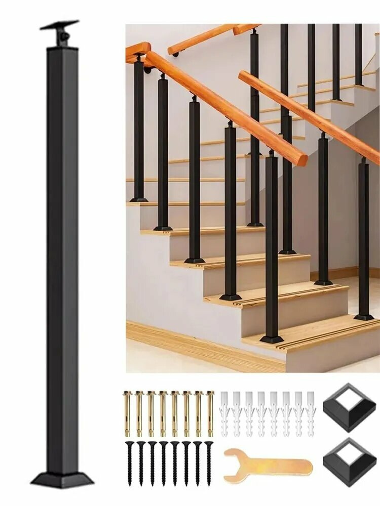 Черные металлические стойки для перил, Для крыльца, бетонных и деревянных ступеней внутренние/наружные работы