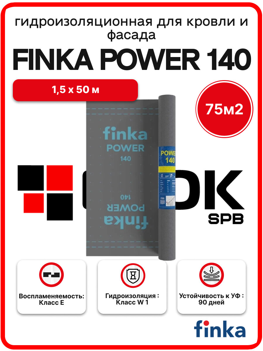 Диффузионная мембрана Finka Power 140, 75 м² трёхслойная 1.5х50м