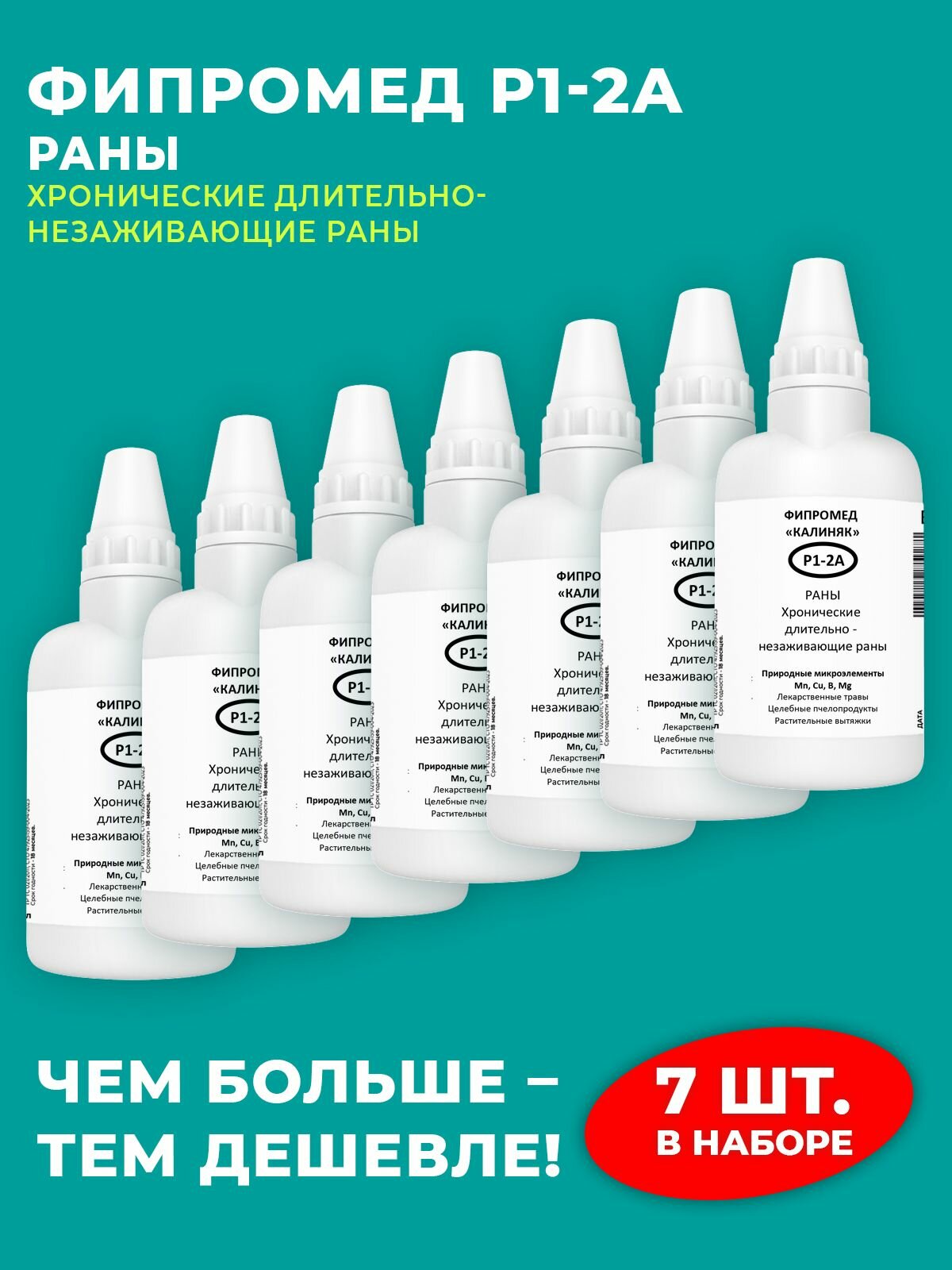 Фипромед Калиняк Р1-2А, Раны, Хронические длительно незаживающие раны, 7 шт. по 50 мл