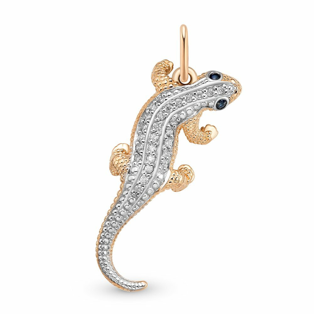 Подвеска, красное золото, 585 проба, родирование, бриллиант, сапфир