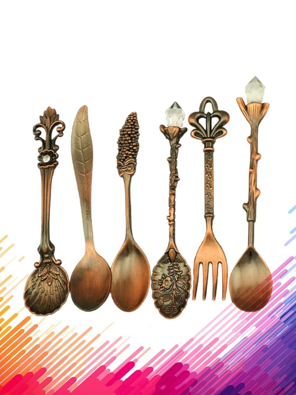 Набор кофейных ложек 6 шт, европейский стиль, Бронза