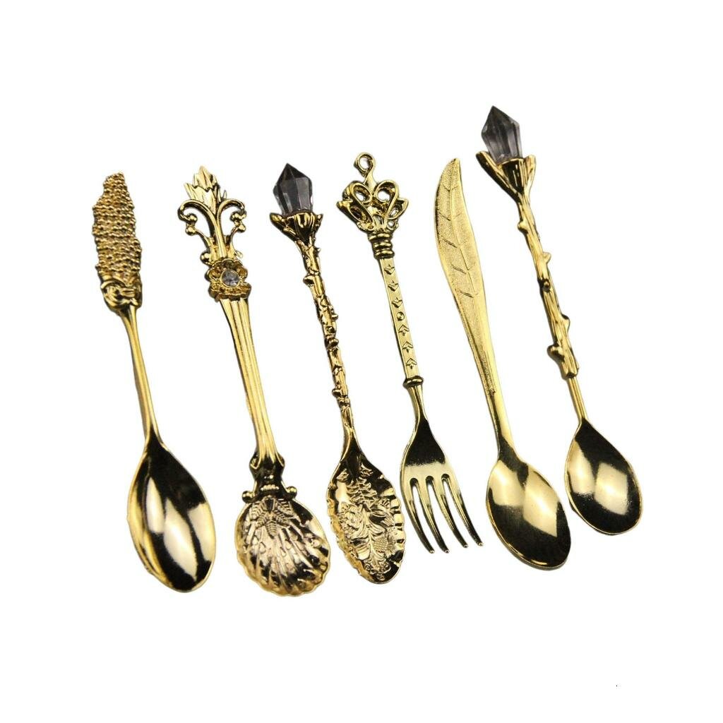 Антикварные кофейные ложки из сплава цинка, 6 шт, Gold