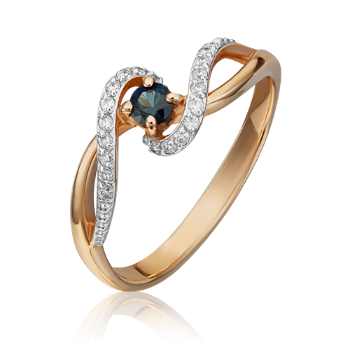 Кольцо, красное золото, 585 проба, бриллиант, сапфир