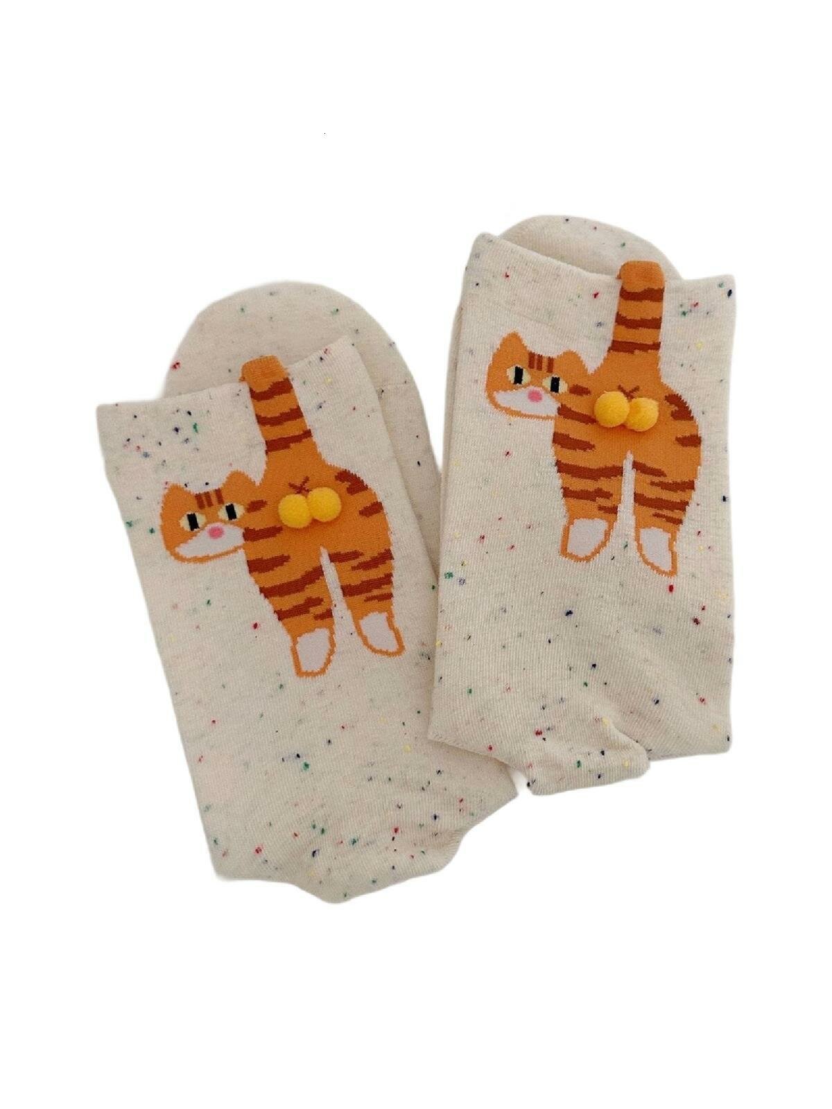 Носки женские с 3D-рисунком котов, Точечная пряжа