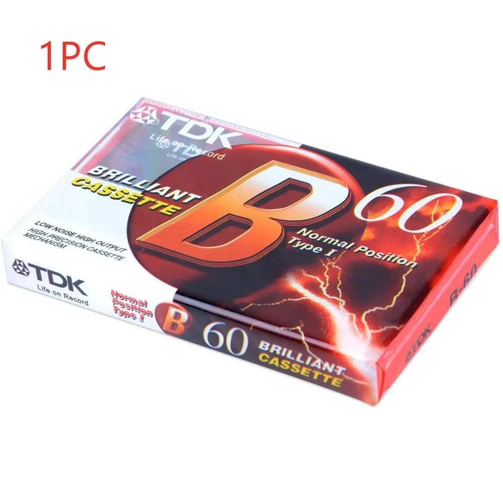 TDK B-60 Brilliant Cassette Audio Tape 60 minutes for Music Recording, Orange Color, 1 piece