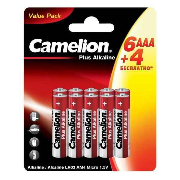 Батарейка алкалиновая (щелочная) Camelion LR03-BP6+4 ААА