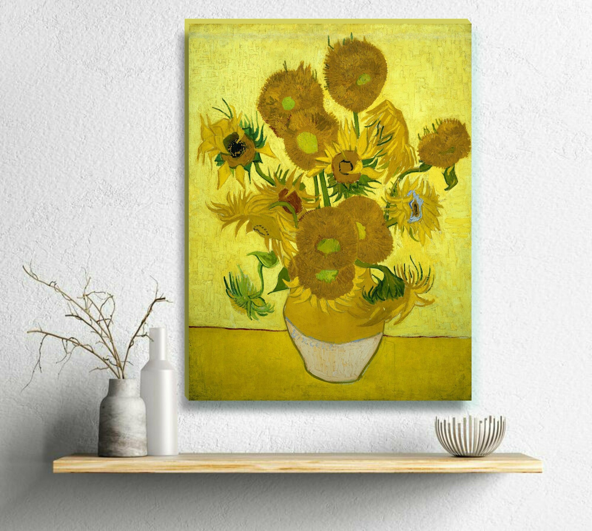 Картина на натуральном холсте (репродукция) Винсент Ван Гог "подсолнухи. Пятнадцать подсолнухов в вазе" 30х40см / картина для интерьера дома / картина на холсте