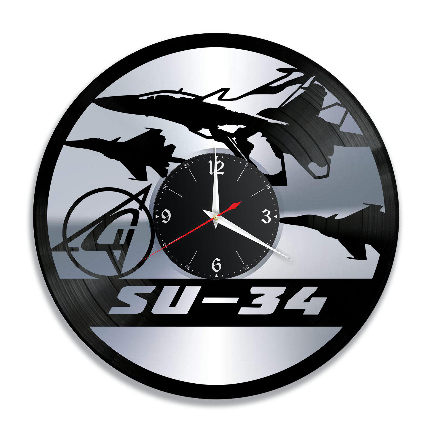 Часы настенные "Самолет СУ-34, серебро" из винила, №1