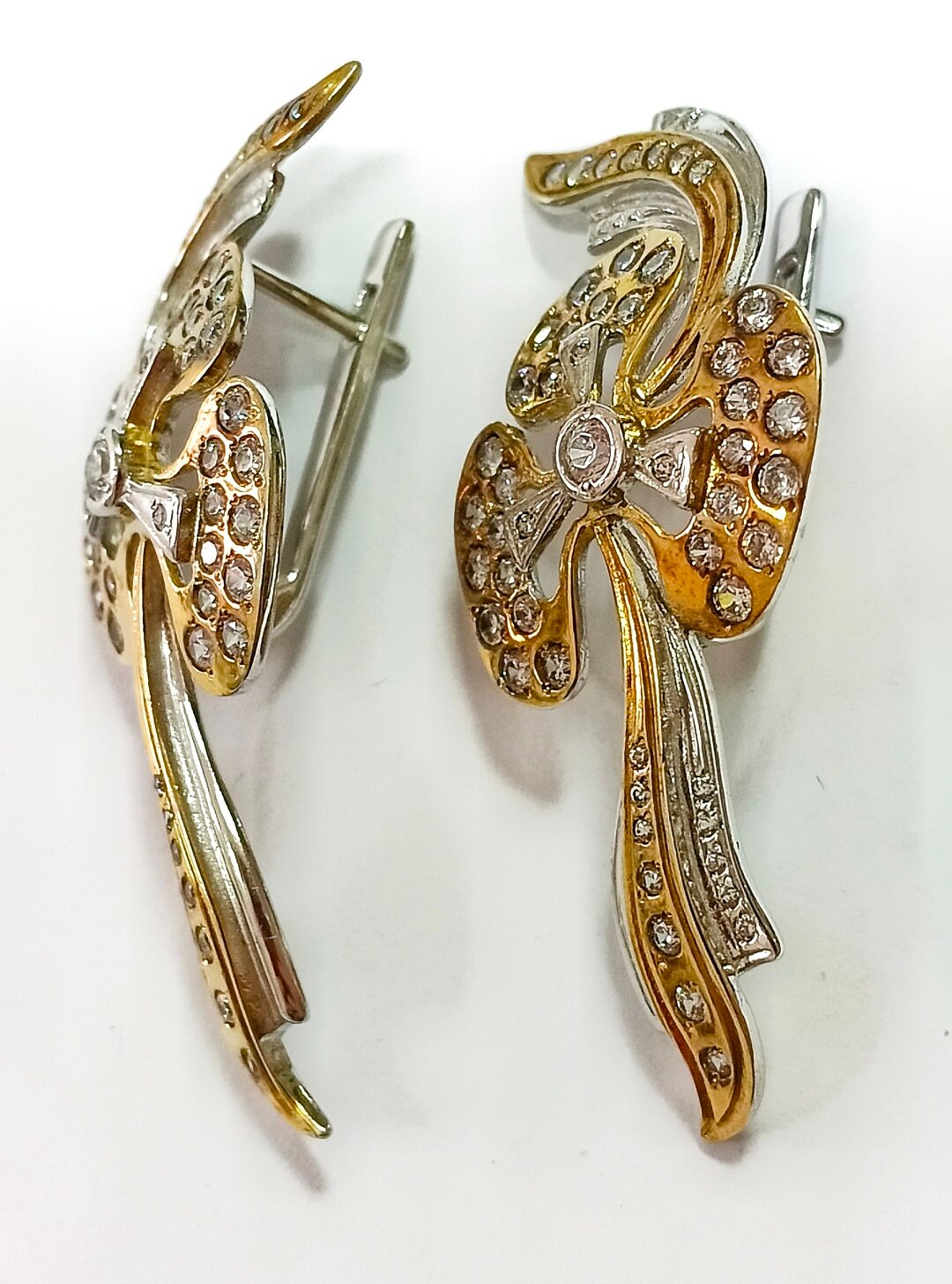 Серьги Эстерелла, серебро, 925 проба, родирование, золочение, фианит, длина 4.5 см — фото 1