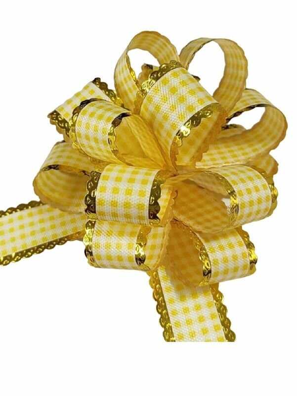 Бант-шар подарочный с золотым тиснением 23 мм клетка цвет желтый