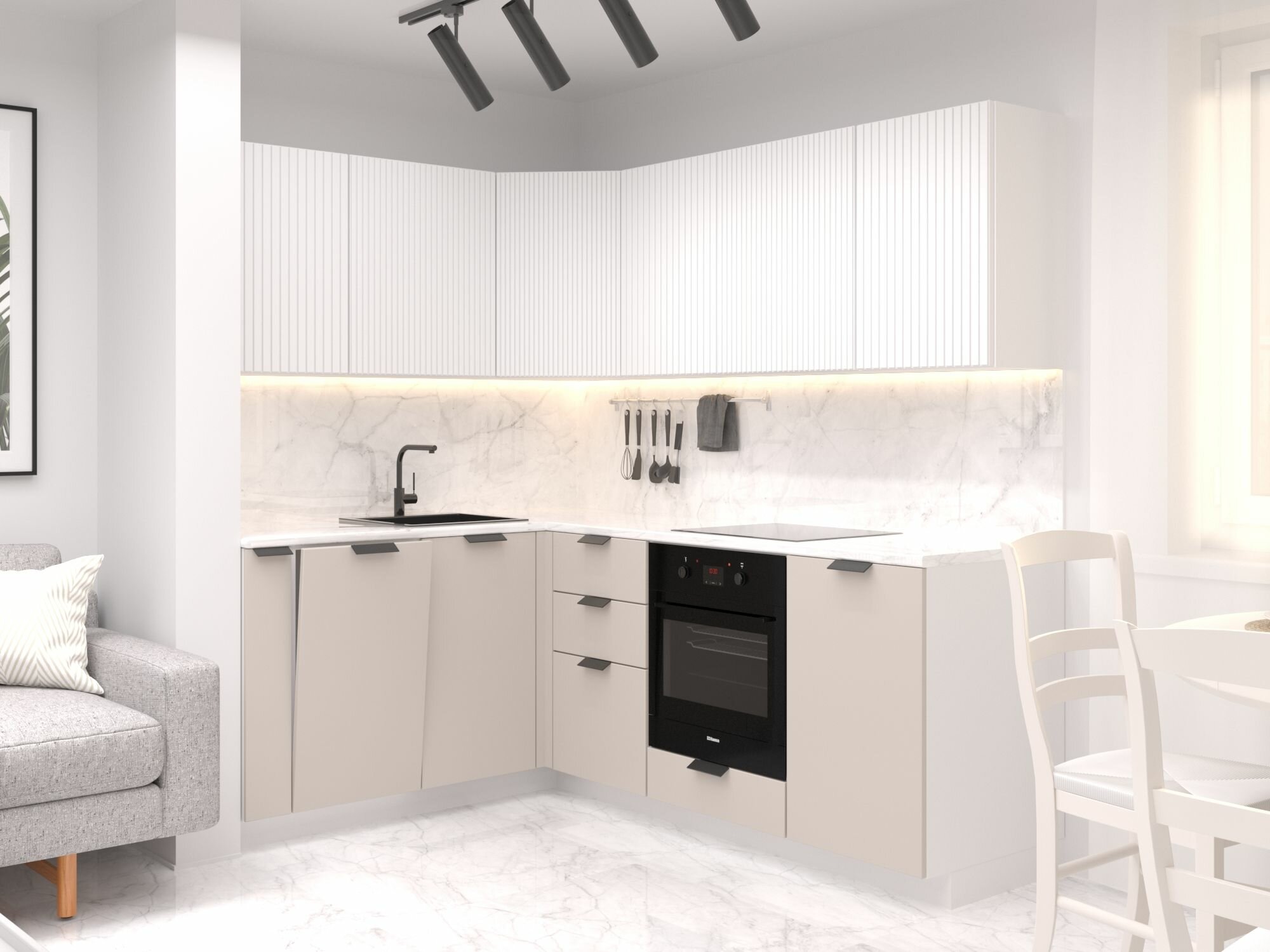 Кухонный гарнитур Евро Лайн Агат/Белый, 1600/2200 мм