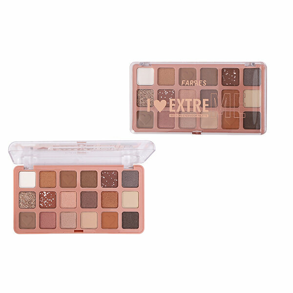 Тени для век FARRES "I Love ExtreME", 18 оттенков, глиттерные, матовые