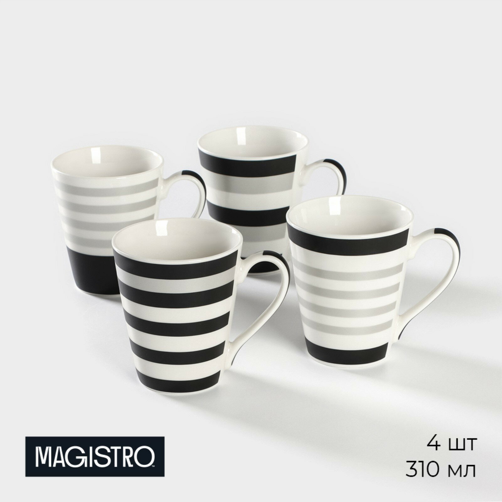 Набор кружек Magistro «Сильвер», 4 предмета: 350 мл, фарфор, белый