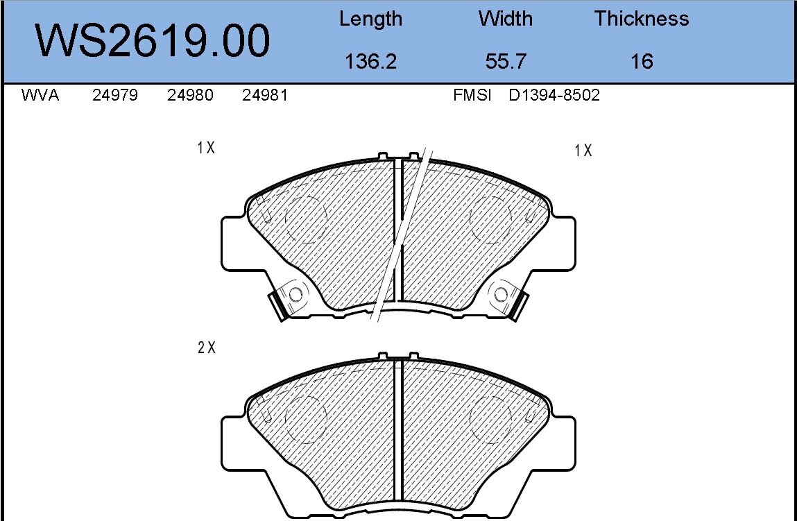 Колодки тормозные дисковые перед JEENICE WS2619.00