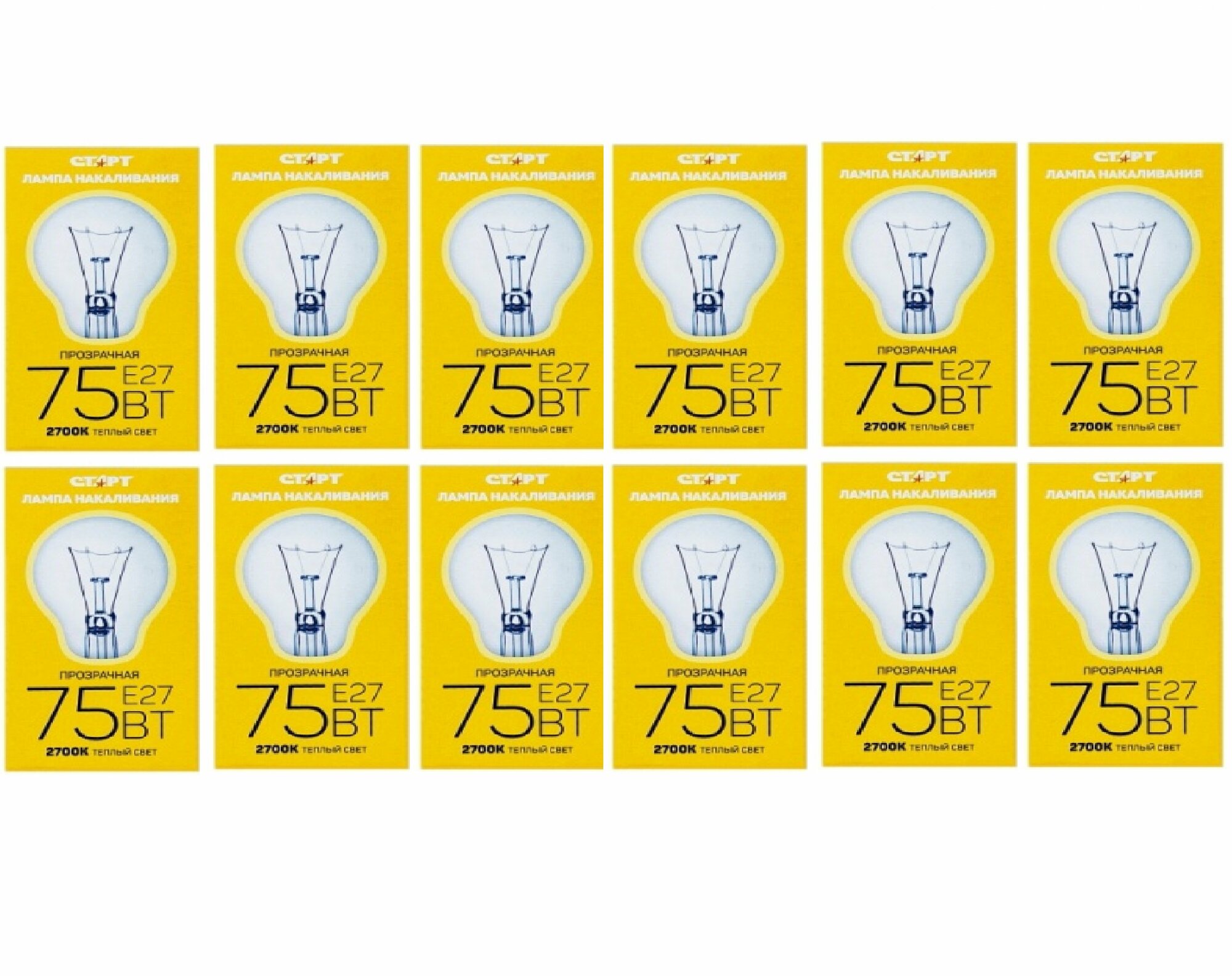 Старт Лампа накаливания Е27 75 Вт, 12 штук