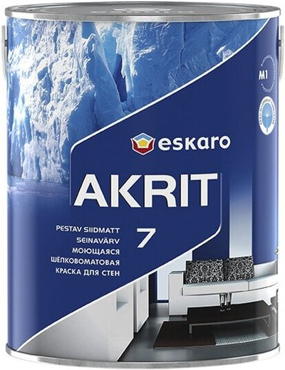Краска интерьерная ESKARO Akrit 7 моющаяся шелково-матовая, База А (белая) 0,95л
