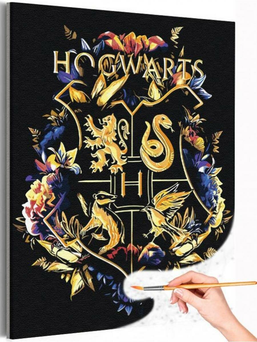 Герб Хогвартс Гарри Поттер Harry Potter Фильмы Раскраска картина по номерам на холсте с металлической краской 40х50