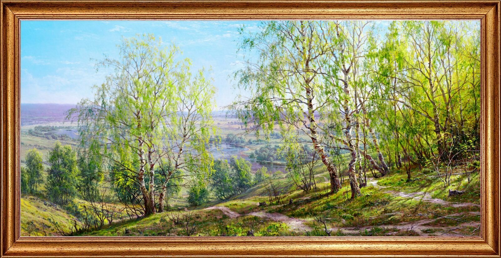 Картина, "Зелёный шум", 33х70 см, художник - Басов Сергей, оформлена в багет, Арт. БС19-33х70