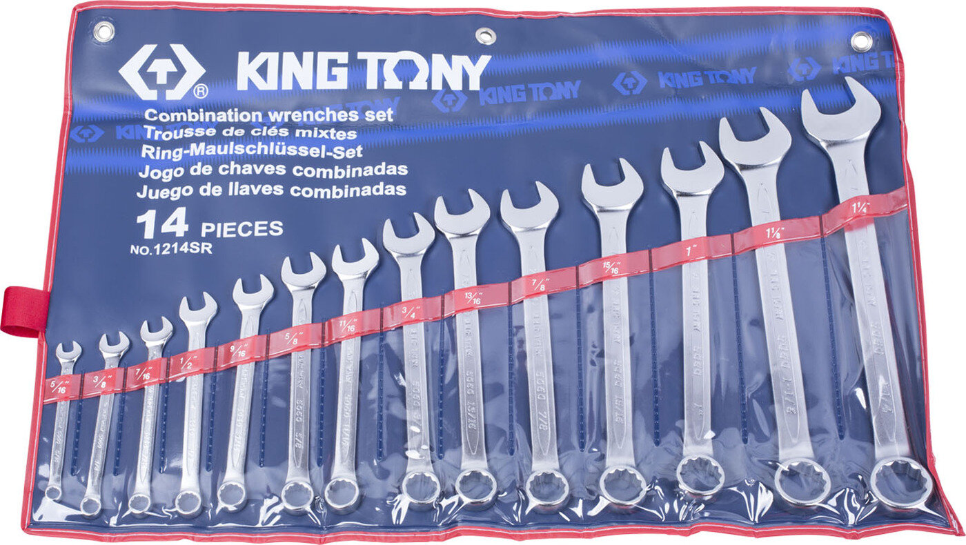 Набор комбинированных ключей 5/16"-1-1/4" 14 предметов KING TONY 1214SR