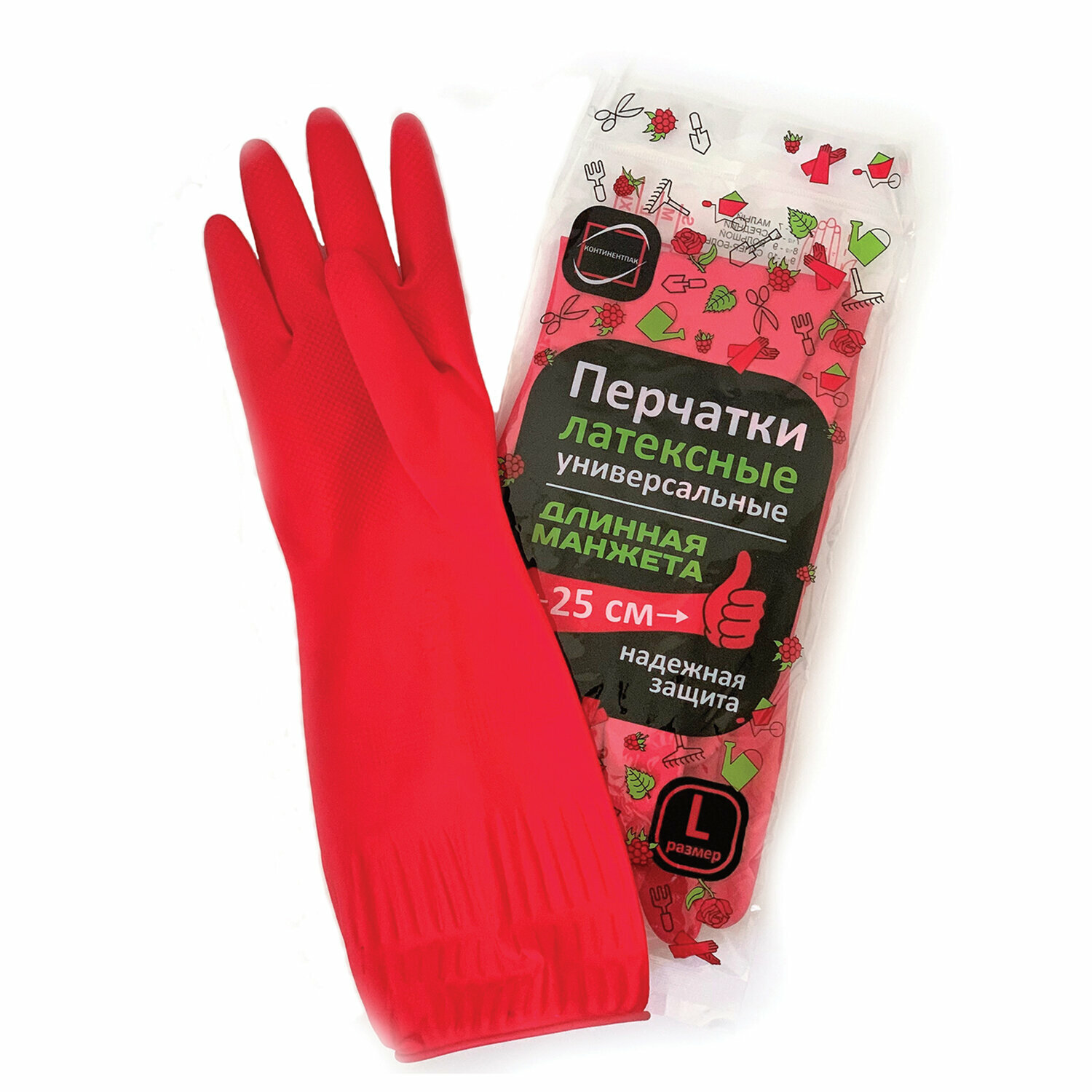 Перчатки многоразовые латексные длинная манжета 25 см красные, размер 8-9, L (большой), вес 90 г, КП, 133333 (цена только за 1 шт.)