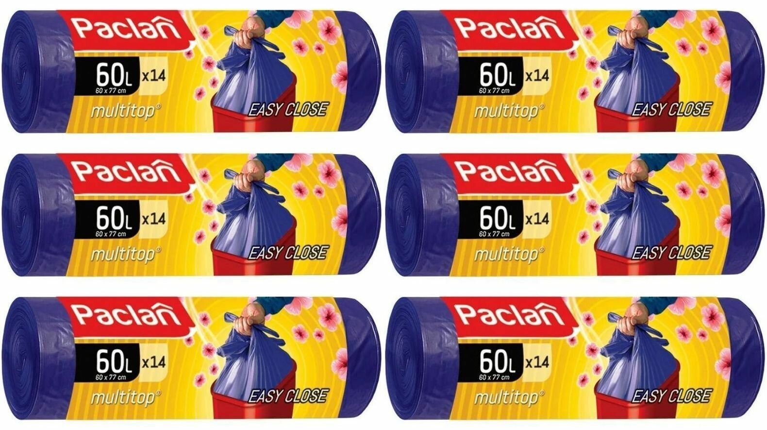 Paclan Мешки для мусора Multi-top Aroma, 60 л, 14 шт/уп, ПНД, 6 уп