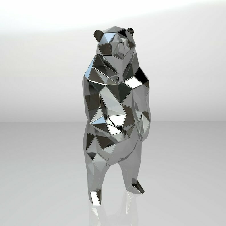 Полигональная фигура Медведя, геометрический полигональный металлический декор интерьера