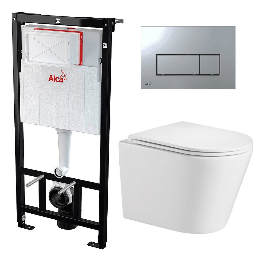 Комплект 3 в 1 инсталляция AlcaPlast + Подвесной унитаз WeltWasser Salzbach 043 GL-WT + кнопка хром