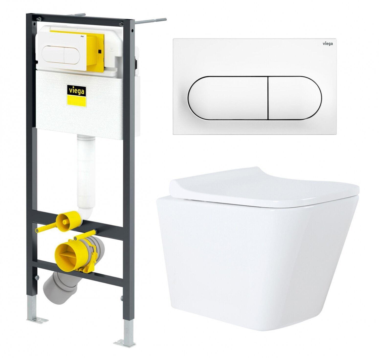 Комплект 3 в 1 инсталляция Viega Prevista 8524.11 + Унитаз Azario Teramo AZ-0052 + кнопка белая