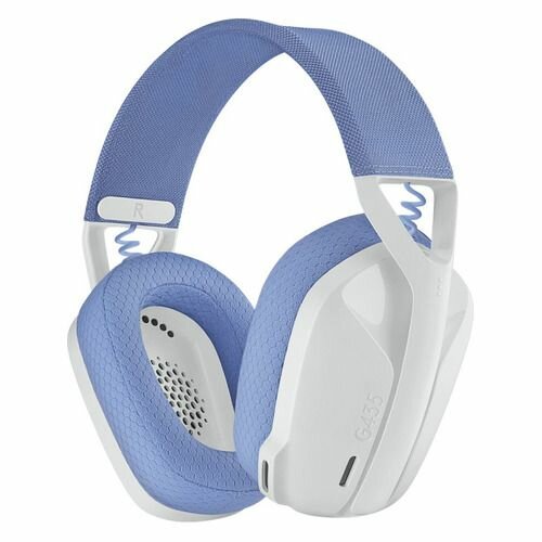 Гарнитура игровая Logitech G435, для компьютера и игровых консолей, накладные, Bluetooth/радио, белый / синий [981-001077]