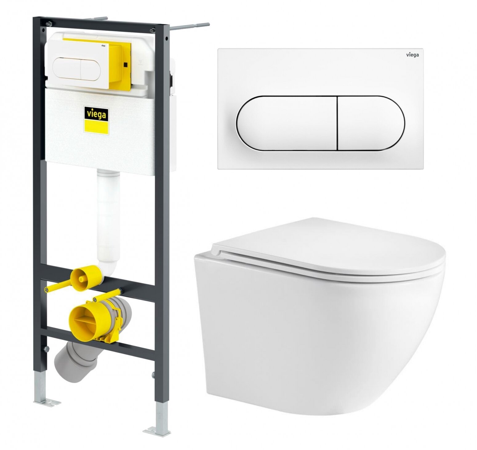 Комплект 3 в 1 инсталляция Viega Prevista 8524.11 + Подвесной унитаз WeltWasser Merzbach 043 GL-WT + кнопка белая